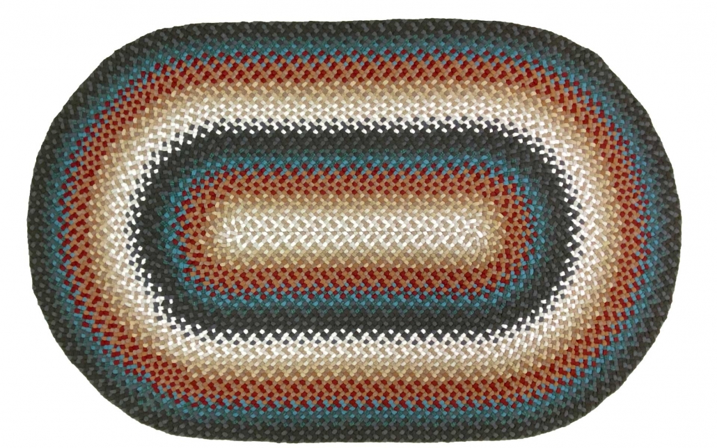 5'1" Earth Tone Octagon Wool Braided Rug - Traditional colors & design